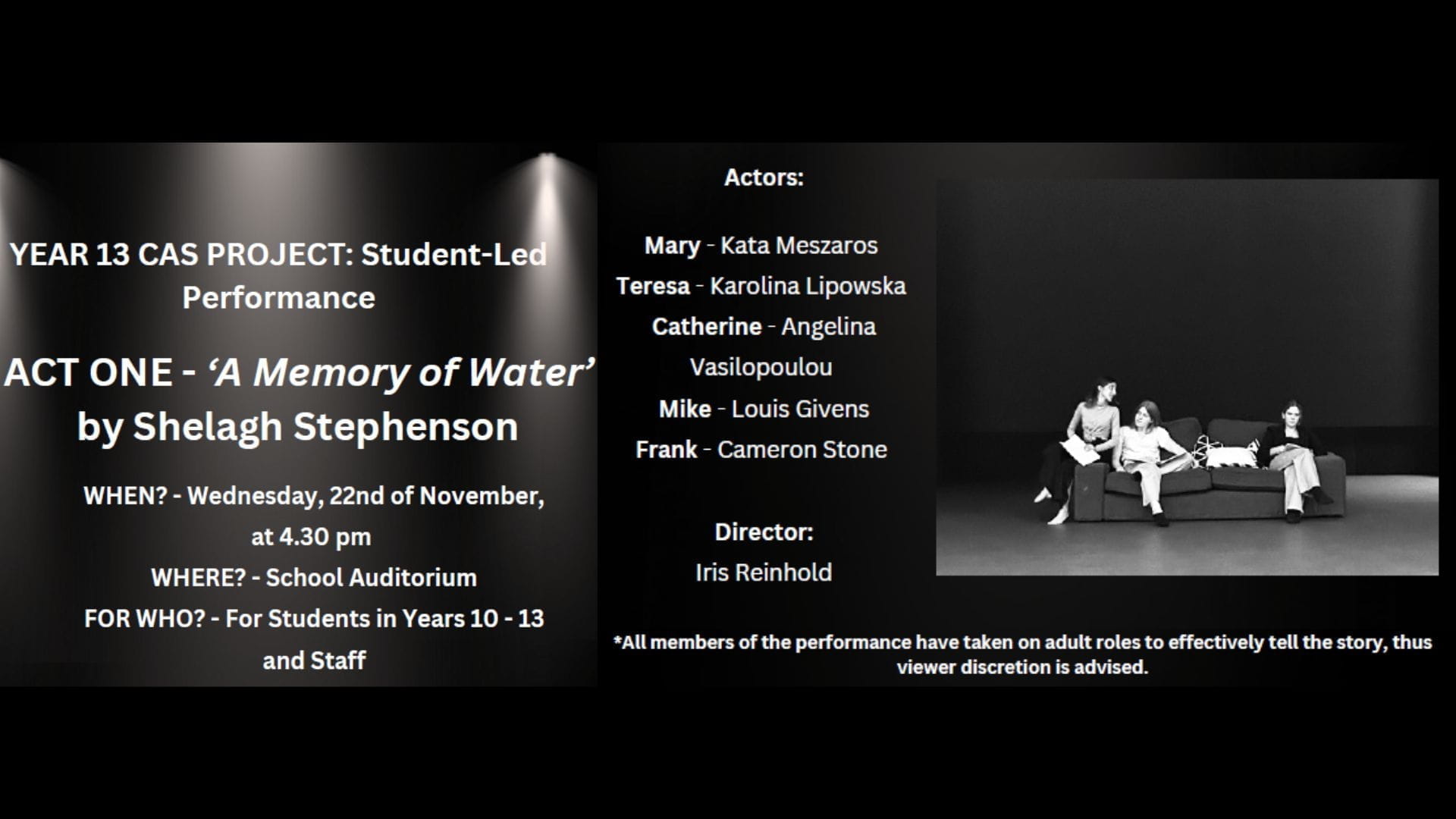 Year 13 IB Theatre Student Takes the Directors Chair