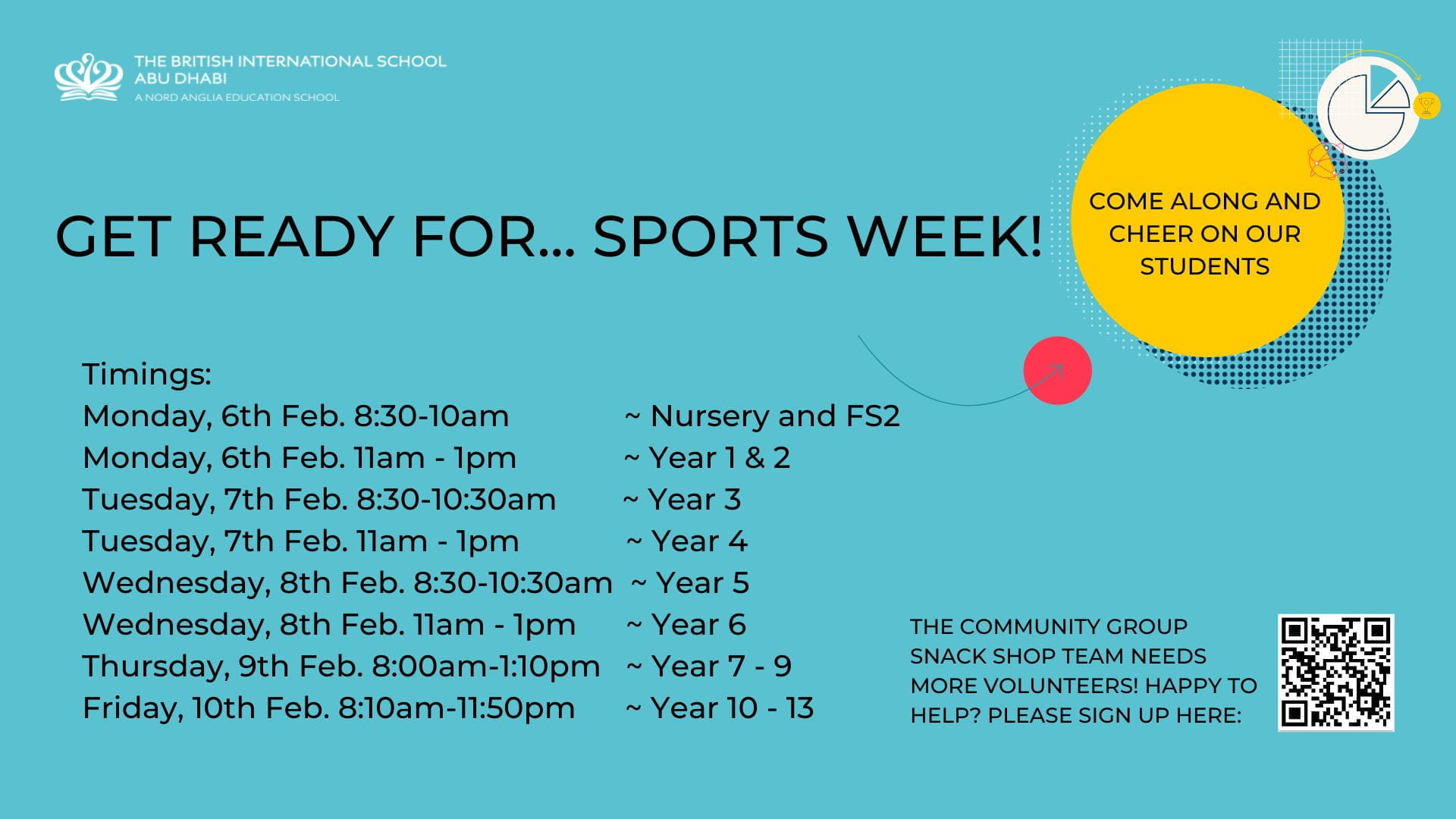 Sports Days schedule and call for Community Group Snack Shop volunteers
