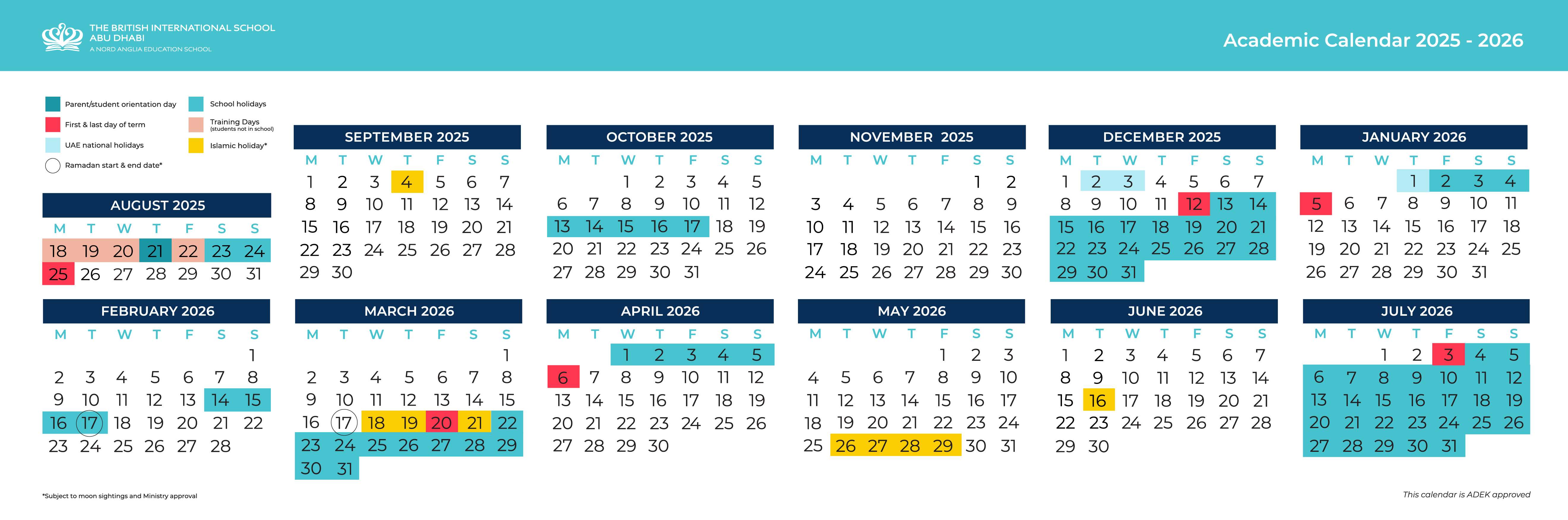 BISAD School Calendar | BIS Abu Dhabi