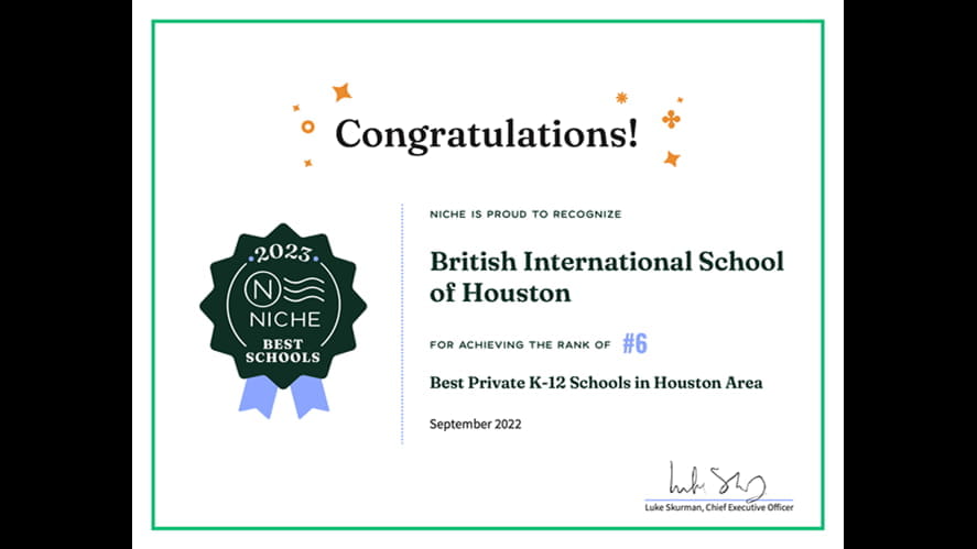 BIS Houston ranked #6 Best Private K-12 School in the Houston Area