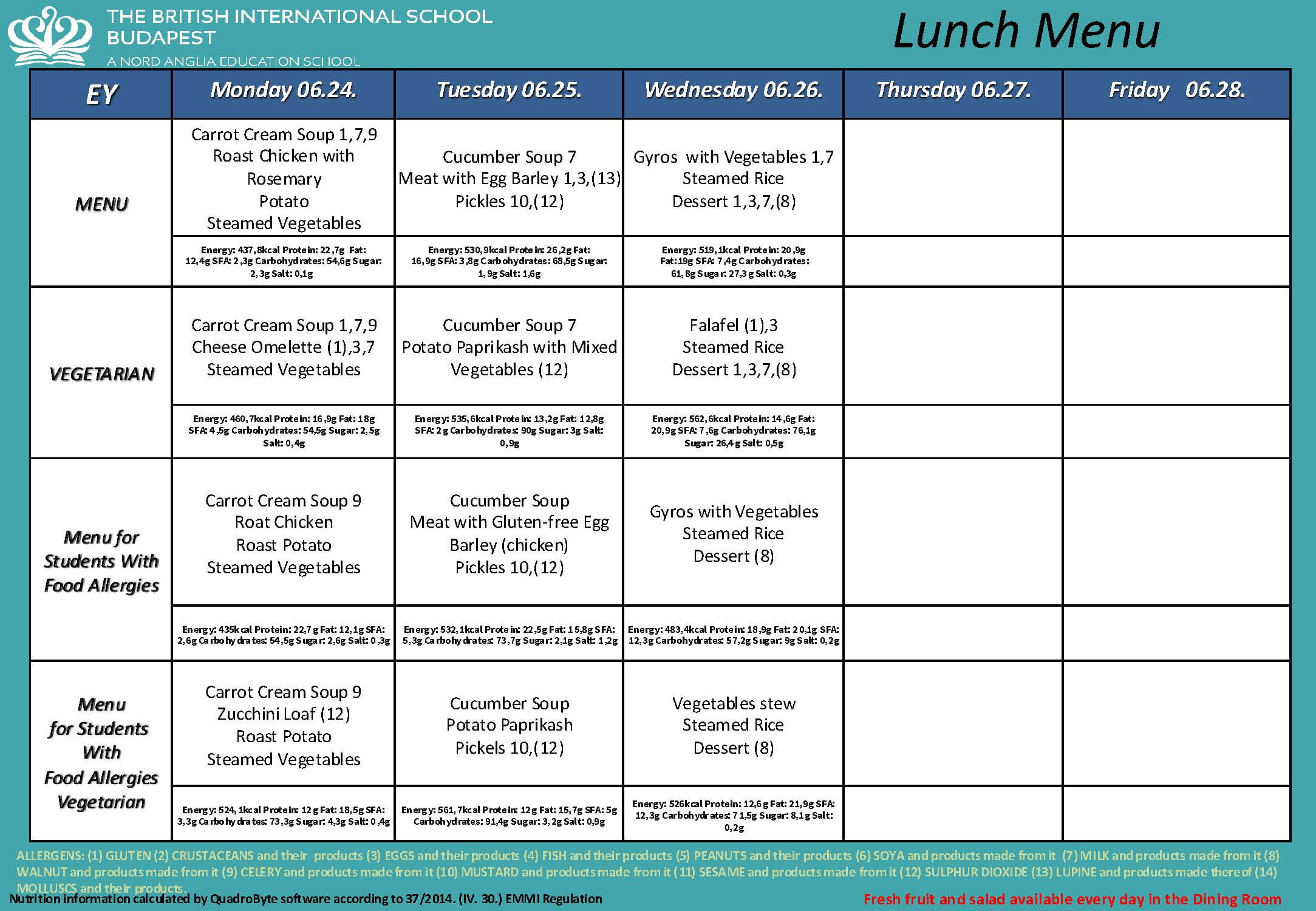 BISB Menu | The British International School Budapest