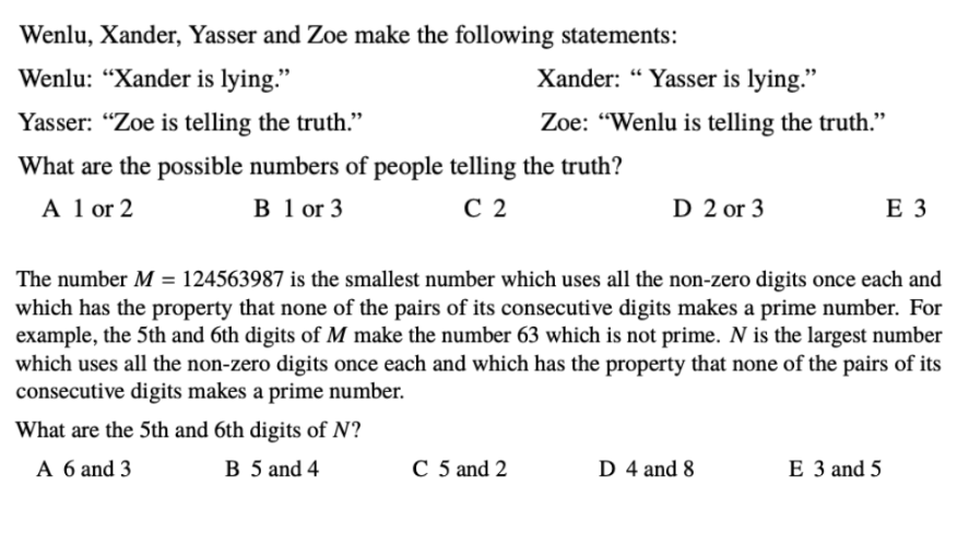 Senior Math Challenge