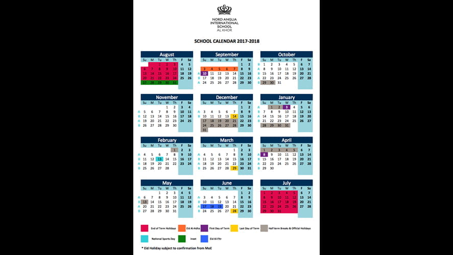 School Calendar 2017-2018